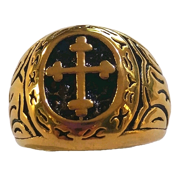 Accessories | Mens Cross Ring Retro Style Gold Plated Stainless Steel ...